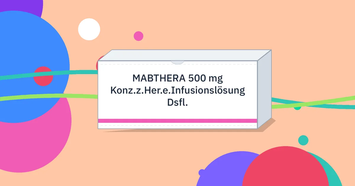 Symbolbild: Packung mit der Aufschrift MABTHERA 500 mg Konz.z.Her.e.Infusionslösung Dsfl. (PZN 00230496) – Verfügbarkeit und Bezug in Apotheken in Frankfurt am Main