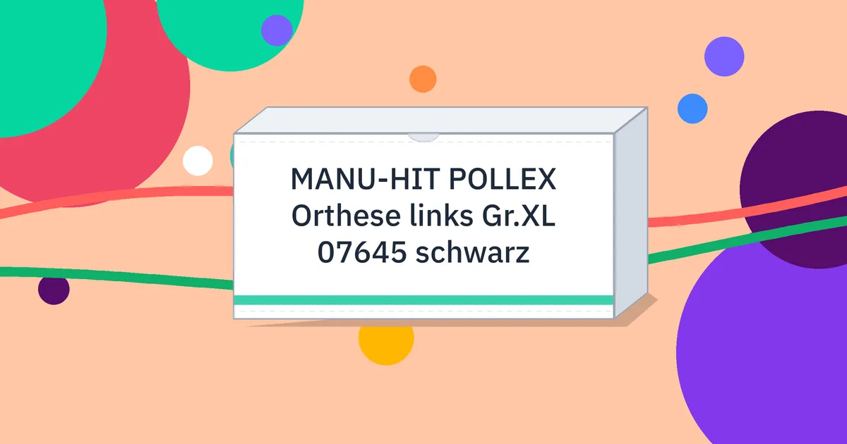 Symbolbild: Packung mit der Aufschrift MANU-HIT POLLEX Orthese links Gr.XL 07645 schwarz (PZN 03259187) – Verfügbarkeit und Bezug in Apotheken in Frankfurt am Main
