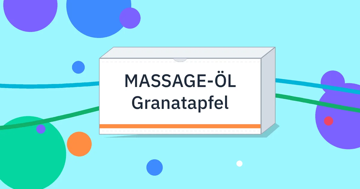 Symbolbild: Packung mit der Aufschrift MASSAGE-ÖL Granatapfel (PZN 13857498) – Verfügbarkeit und Bezug in Apotheken in Frankfurt am Main