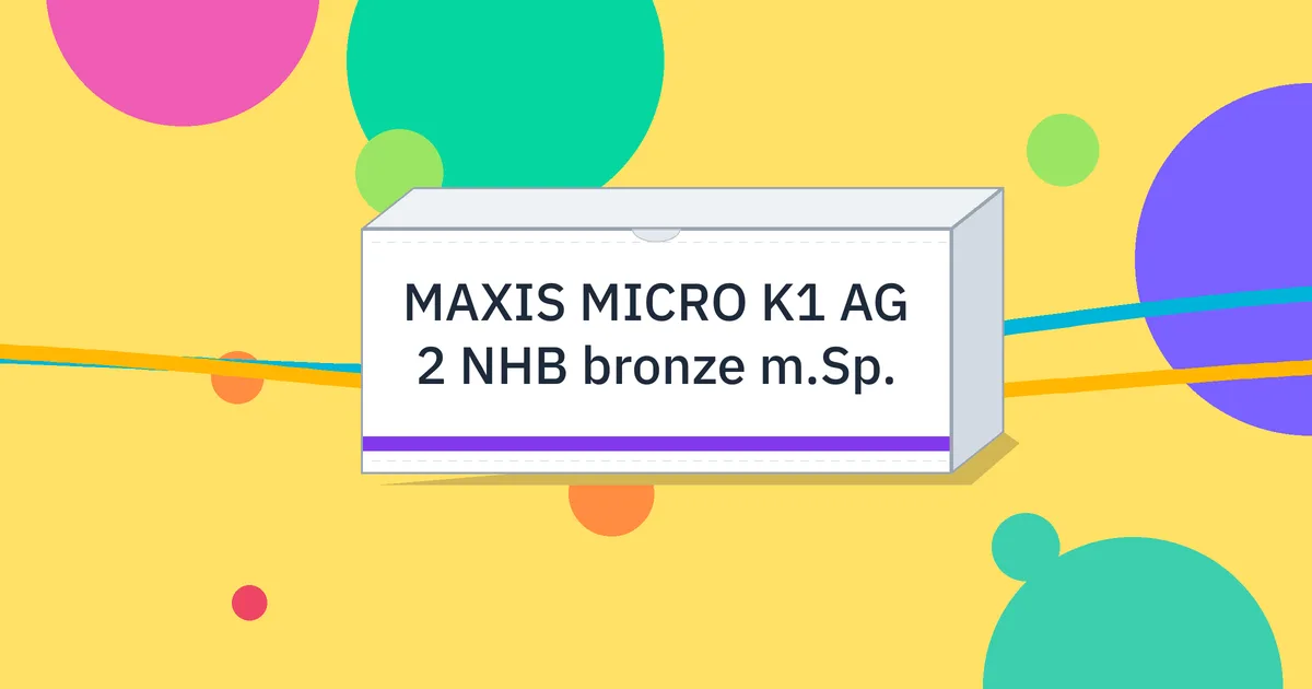Symbolbild: Packung mit der Aufschrift MAXIS MICRO K1 AG 2 NHB bronze m.Sp. (PZN 17672732) – Verfügbarkeit und Bezug in Apotheken in Frankfurt am Main