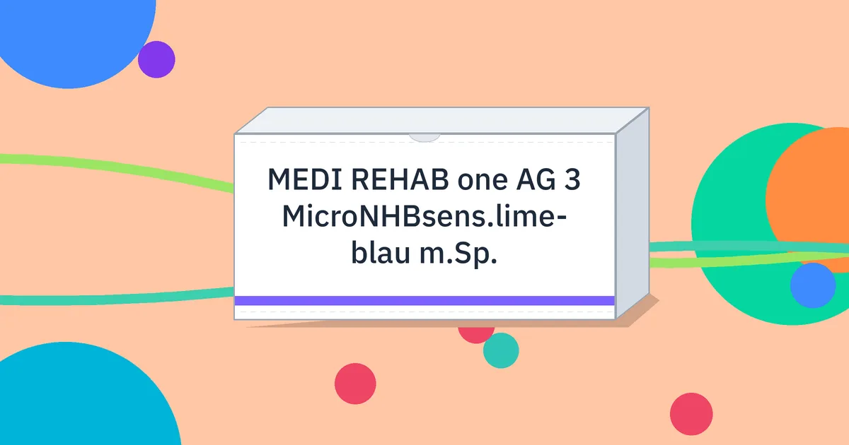 Symbolbild: Packung mit der Aufschrift MEDI REHAB one AG 3 MicroNHBsens.lime-blau m.Sp. (PZN 18898355) – Verfügbarkeit und Bezug in Apotheken in Frankfurt am Main