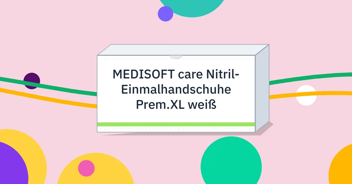 Symbolbild: Packung mit der Aufschrift MEDISOFT care Nitril-Einmalhandschuhe Prem.XL weiß (PZN 20028383) – Verfügbarkeit und Bezug in Apotheken in Frankfurt am Main