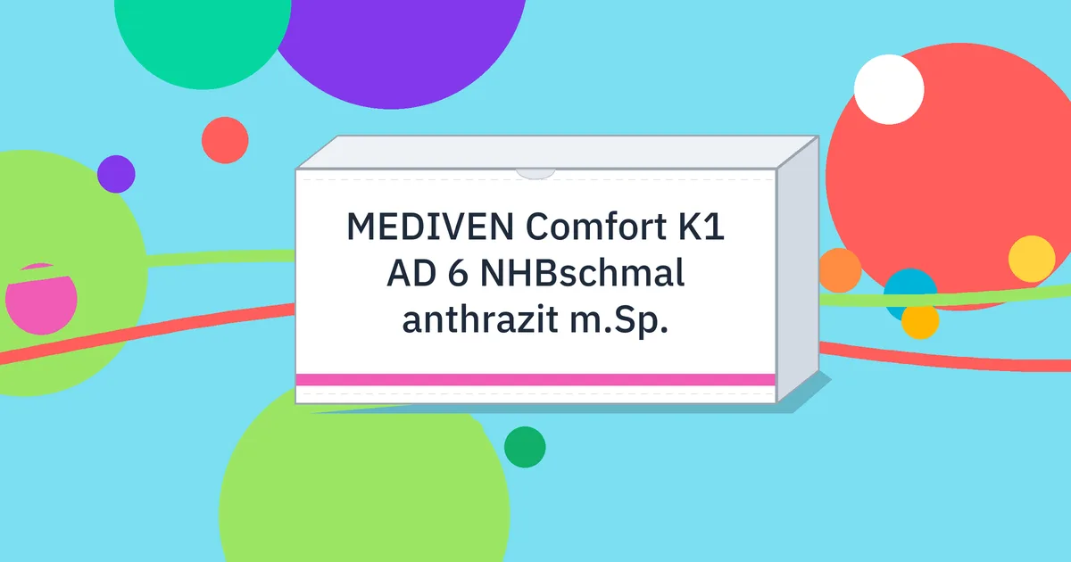 Symbolbild: Packung mit der Aufschrift MEDIVEN Comfort K1 AD 6 NHBschmal anthrazit m.Sp. (PZN 14561274) – Verfügbarkeit und Bezug in Apotheken in Frankfurt am Main