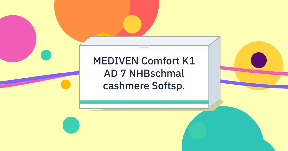 Symbolbild: Packung mit der Aufschrift MEDIVEN Comfort K1 AD 7 NHBschmal cashmere Softsp. (PZN 14659872) – Verfügbarkeit und Bezug in Apotheken in Frankfurt am Main