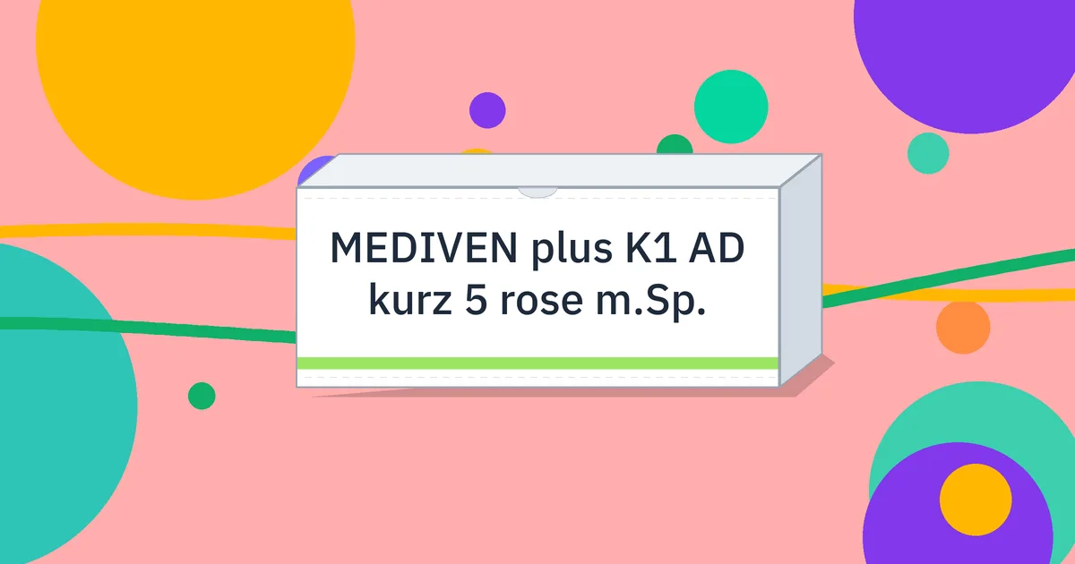 Symbolbild: Packung mit der Aufschrift MEDIVEN plus K1 AD kurz 5 rose m.Sp. (PZN 15044227) – Verfügbarkeit und Bezug in Apotheken in Frankfurt am Main