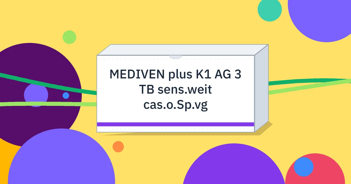 Symbolbild: Packung mit der Aufschrift MEDIVEN plus K1 AG 3 TB sens.weit cas.o.Sp.vg (PZN 15065057) – Verfügbarkeit und Bezug in Apotheken in Frankfurt am Main