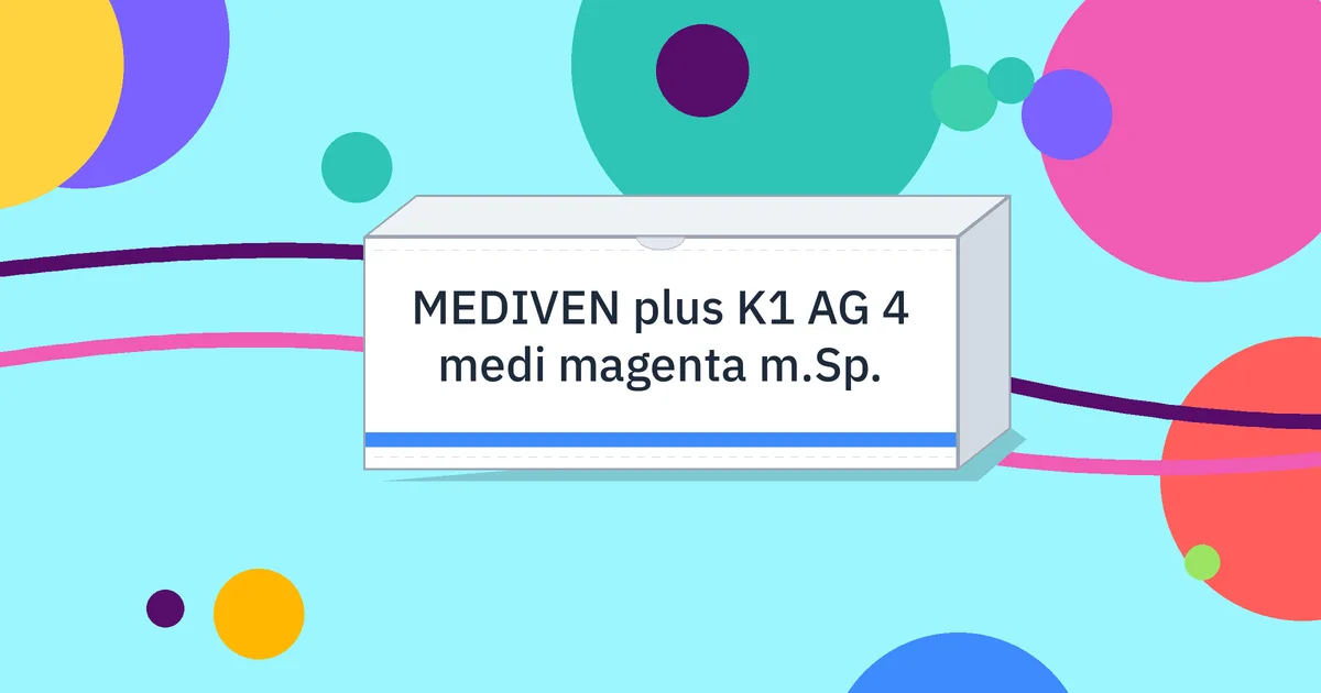 Symbolbild: Packung mit der Aufschrift MEDIVEN plus K1 AG 4 medi magenta m.Sp. (PZN 15056354) – Verfügbarkeit und Bezug in Apotheken in Frankfurt am Main