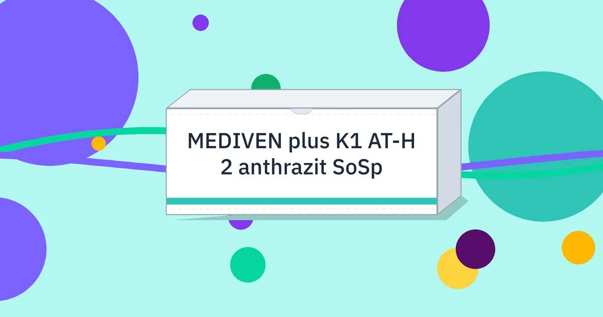 Symbolbild: Packung mit der Aufschrift MEDIVEN plus K1 AT-H 2 anthrazit SoSp (PZN 15035470) – Verfügbarkeit und Bezug in Apotheken in Frankfurt am Main