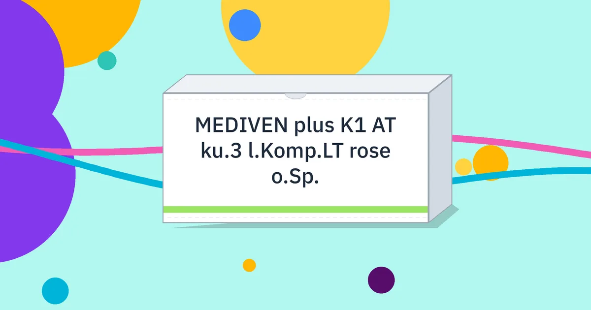 Symbolbild: Packung mit der Aufschrift MEDIVEN plus K1 AT ku.3 l.Komp.LT rose o.Sp. (PZN 15029222) – Verfügbarkeit und Bezug in Apotheken in Frankfurt am Main