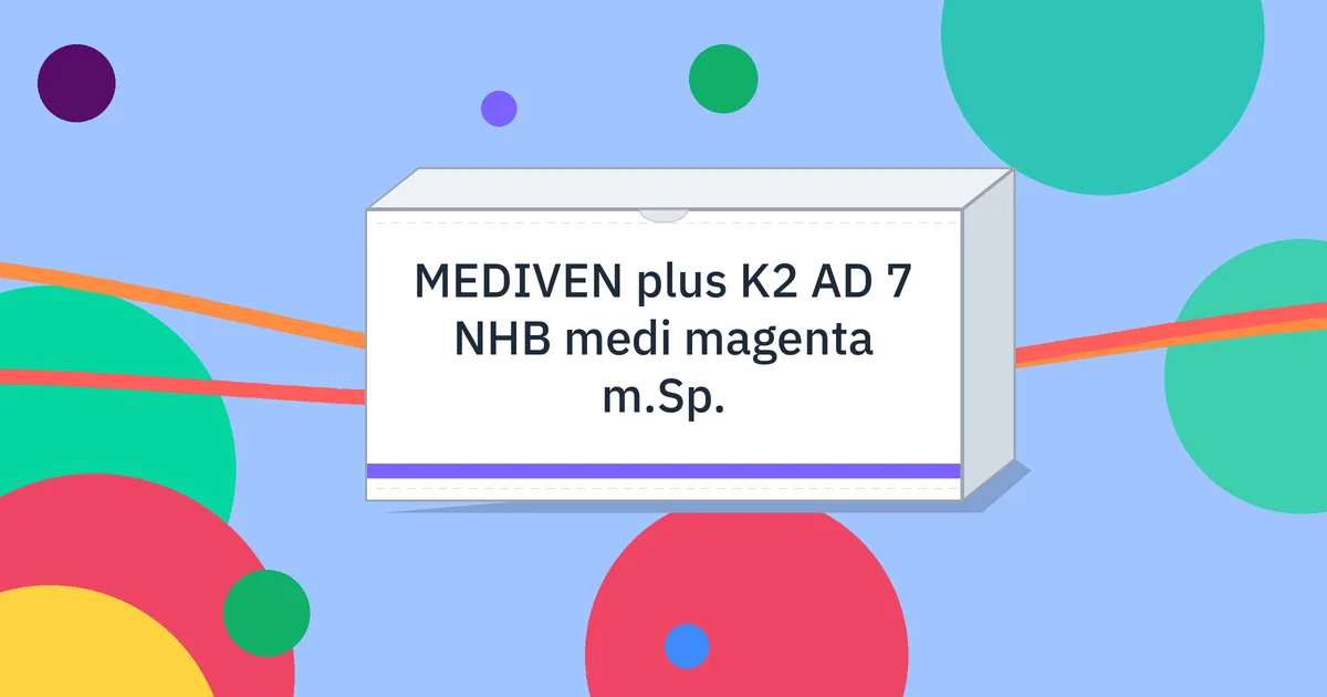 Symbolbild: Packung mit der Aufschrift MEDIVEN plus K2 AD 7 NHB medi magenta m.Sp. (PZN 15936842) – Verfügbarkeit und Bezug in Apotheken in Frankfurt am Main