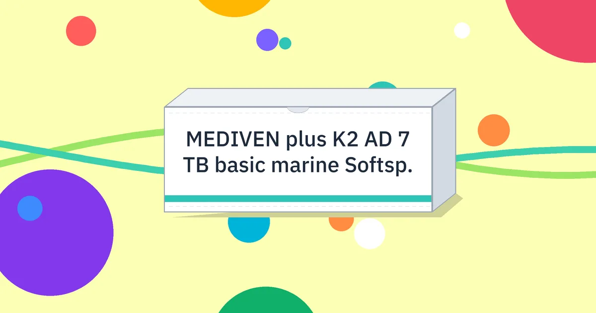 Symbolbild: Packung mit der Aufschrift MEDIVEN plus K2 AD 7 TB basic marine Softsp. (PZN 15093898) – Verfügbarkeit und Bezug in Apotheken in Frankfurt am Main