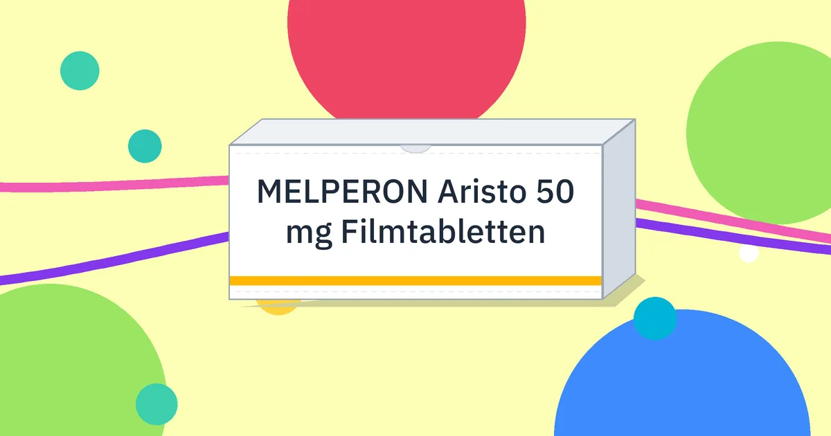 Symbolbild: Packung mit der Aufschrift MELPERON Aristo 50 mg Filmtabletten (PZN 09491382) – Verfügbarkeit und Bezug in Apotheken in Frankfurt am Main