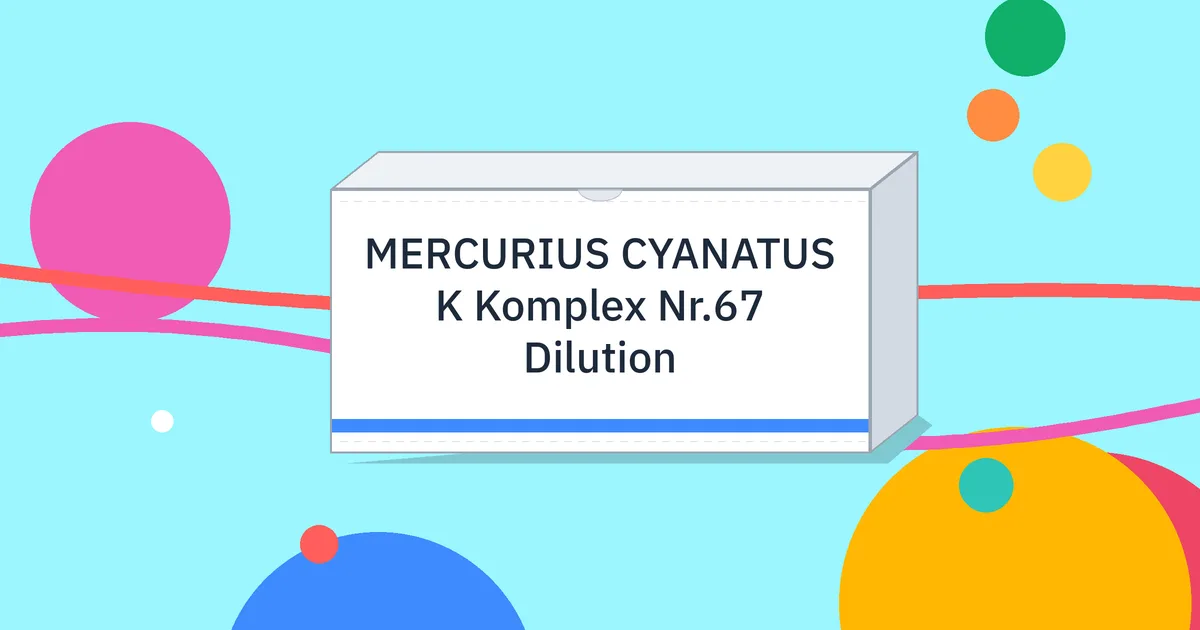Symbolbild: Packung mit der Aufschrift MERCURIUS CYANATUS K Komplex Nr.67 Dilution (PZN 04484503) – Verfügbarkeit und Bezug in Apotheken in Frankfurt am Main