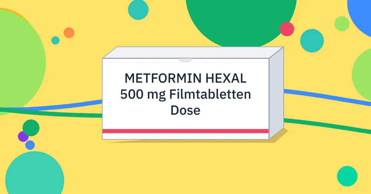 Symbolbild: Packung mit der Aufschrift METFORMIN HEXAL 500 mg Filmtabletten Dose (PZN 17420781) – Verfügbarkeit und Bezug in Apotheken in Frankfurt am Main