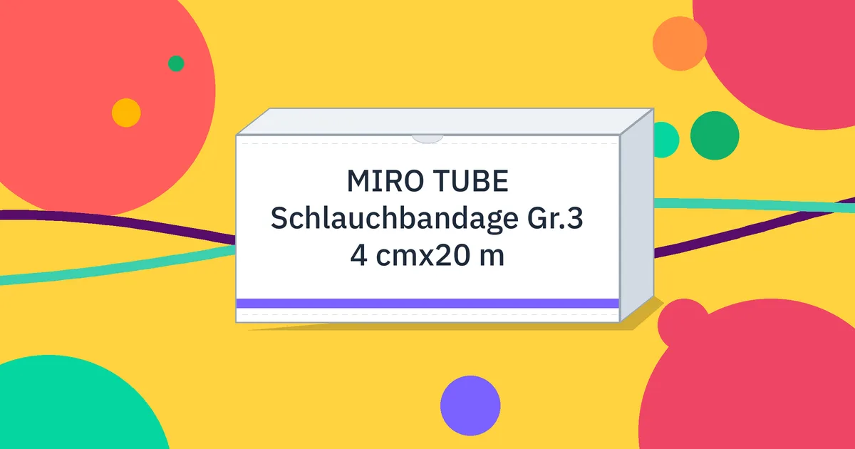 Symbolbild: Packung mit der Aufschrift MIRO TUBE Schlauchbandage Gr.3 4 cmx20 m (PZN 06855470) – Verfügbarkeit und Bezug in Apotheken in Frankfurt am Main
