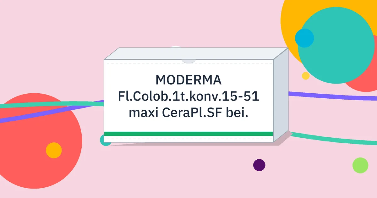 Symbolbild: Packung mit der Aufschrift MODERMA Fl.Colob.1t.konv.15-51 maxi CeraPl.SF bei. (PZN 18108904) – Verfügbarkeit und Bezug in Apotheken in Frankfurt am Main