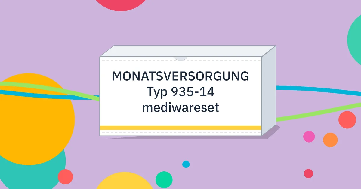 Symbolbild: Packung mit der Aufschrift MONATSVERSORGUNG Typ 935-14 mediwareset (PZN 16749183) – Verfügbarkeit und Bezug in Apotheken in Frankfurt am Main