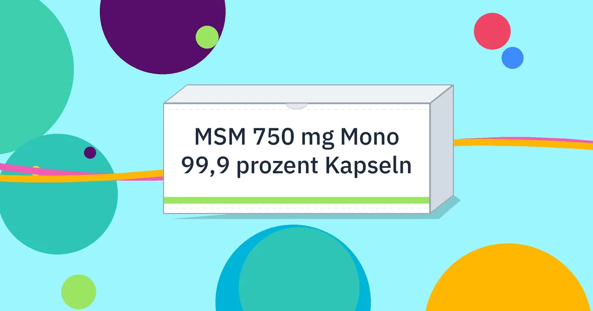 Symbolbild: Packung mit der Aufschrift MSM 750 mg Mono 99,9 prozent Kapseln (PZN 15864166) – Verfügbarkeit und Bezug in Apotheken in Frankfurt am Main