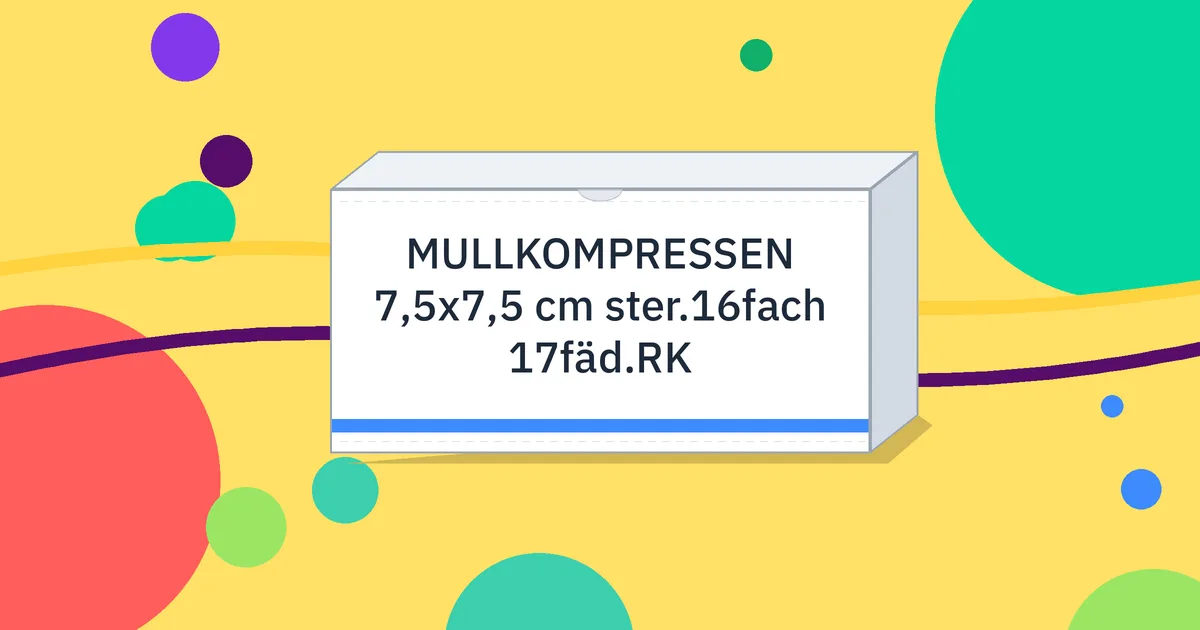 Symbolbild: Packung mit der Aufschrift MULLKOMPRESSEN 7,5x7,5 cm ster.16fach 17fäd.RK (PZN 06931219) – Verfügbarkeit und Bezug in Apotheken in Frankfurt am Main