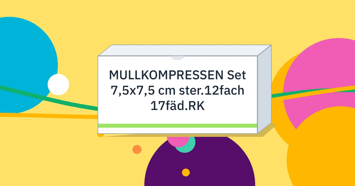 Symbolbild: Packung mit der Aufschrift MULLKOMPRESSEN Set 7,5x7,5 cm ster.12fach 17fäd.RK (PZN 06930289) – Verfügbarkeit und Bezug in Apotheken in Frankfurt am Main