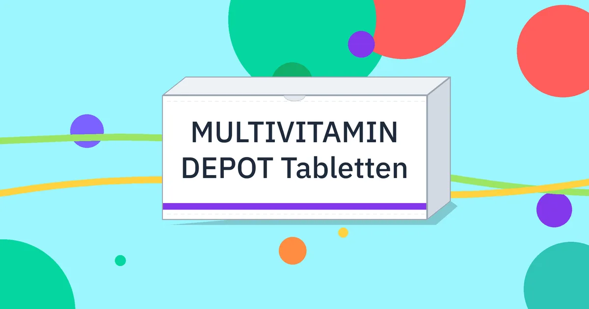Symbolbild: Packung mit der Aufschrift MULTIVITAMIN DEPOT Tabletten (PZN 08854581) – Verfügbarkeit und Bezug in Apotheken in Frankfurt am Main