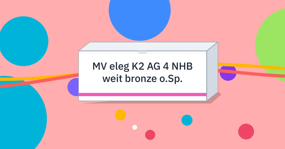 Symbolbild: Packung mit der Aufschrift MV eleg K2 AG 4 NHB weit bronze o.Sp. (PZN 15728871) – Verfügbarkeit und Bezug in Apotheken in Frankfurt am Main