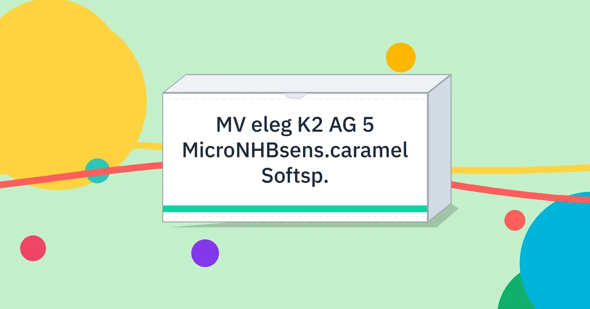 Symbolbild: Packung mit der Aufschrift MV eleg K2 AG 5 MicroNHBsens.caramel Softsp. (PZN 16070209) – Verfügbarkeit und Bezug in Apotheken in Frankfurt am Main