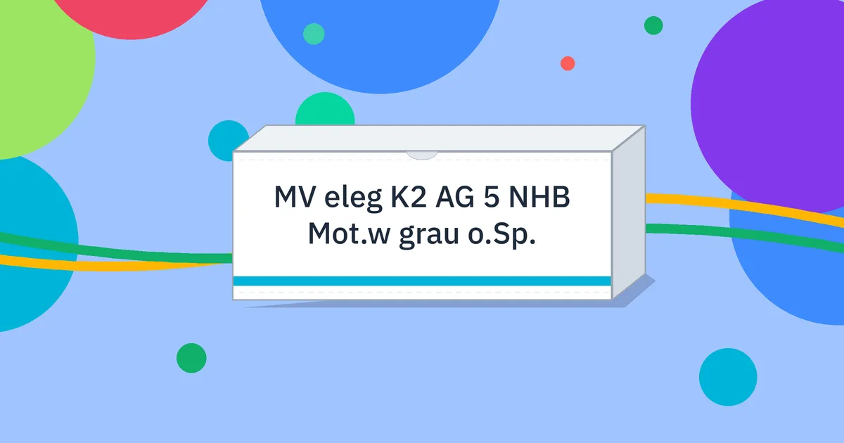 Symbolbild: Packung mit der Aufschrift MV eleg K2 AG 5 NHB Mot.w grau o.Sp. (PZN 18931199) – Verfügbarkeit und Bezug in Apotheken in Frankfurt am Main