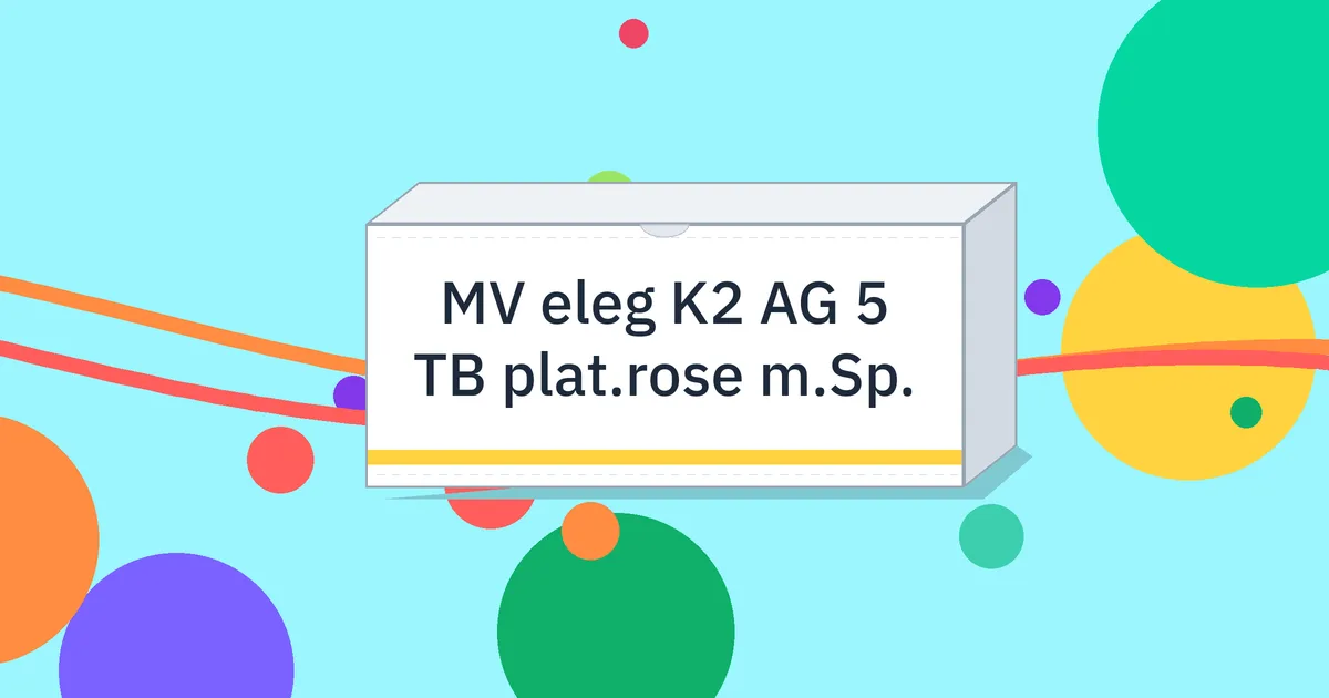 Symbolbild: Packung mit der Aufschrift MV eleg K2 AG 5 TB plat.rose m.Sp. (PZN 14698731) – Verfügbarkeit und Bezug in Apotheken in Frankfurt am Main