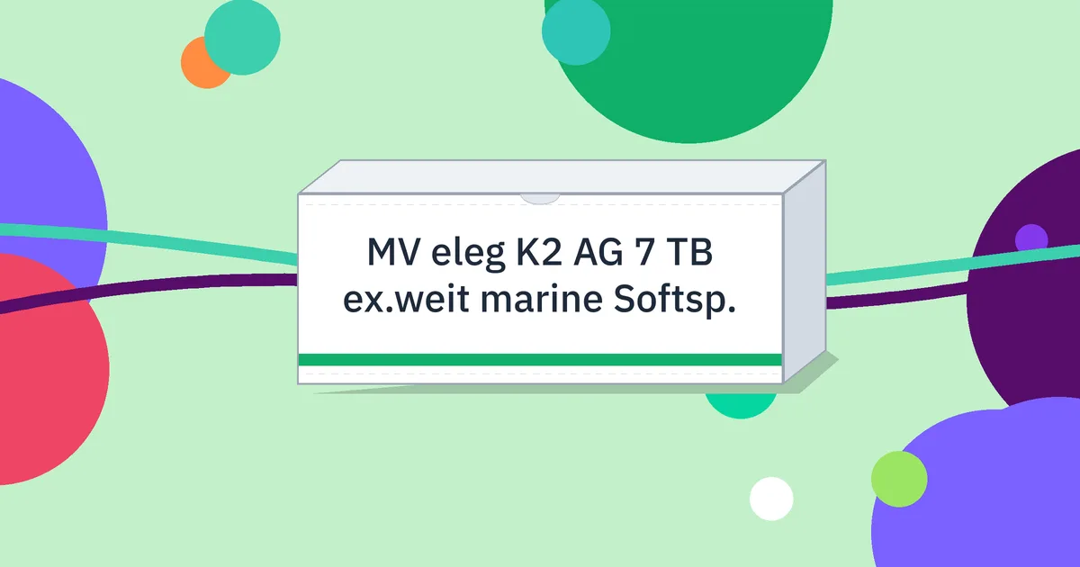 Symbolbild: Packung mit der Aufschrift MV eleg K2 AG 7 TB ex.weit marine Softsp. (PZN 14612333) – Verfügbarkeit und Bezug in Apotheken in Frankfurt am Main