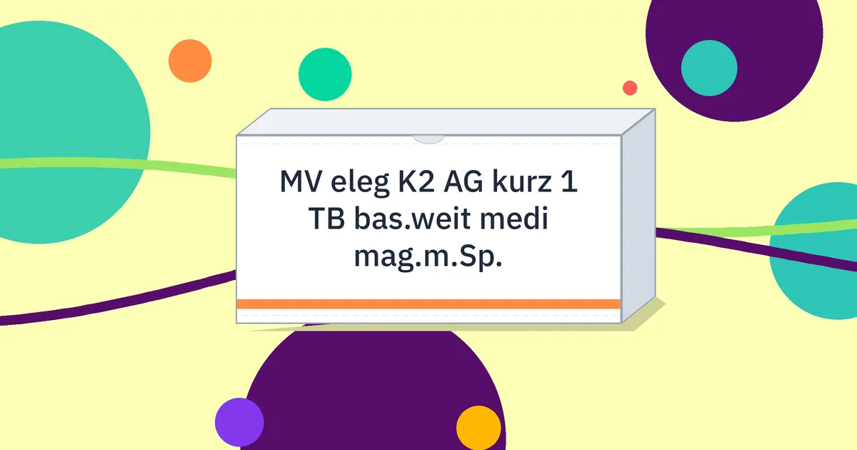 Symbolbild: Packung mit der Aufschrift MV eleg K2 AG kurz 1 TB bas.weit medi mag.m.Sp. (PZN 14638373) – Verfügbarkeit und Bezug in Apotheken in Frankfurt am Main
