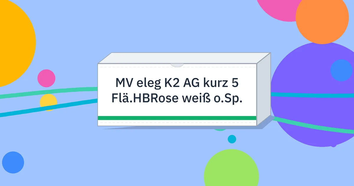 Symbolbild: Packung mit der Aufschrift MV eleg K2 AG kurz 5 Flä.HBRose weiß o.Sp. (PZN 15705284) – Verfügbarkeit und Bezug in Apotheken in Frankfurt am Main