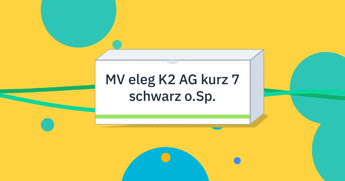 Symbolbild: Packung mit der Aufschrift MV eleg K2 AG kurz 7 schwarz o.Sp. (PZN 00340581) – Verfügbarkeit und Bezug in Apotheken in Frankfurt am Main