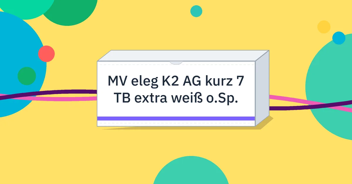 Symbolbild: Packung mit der Aufschrift MV eleg K2 AG kurz 7 TB extra weiß o.Sp. (PZN 09879732) – Verfügbarkeit und Bezug in Apotheken in Frankfurt am Main
