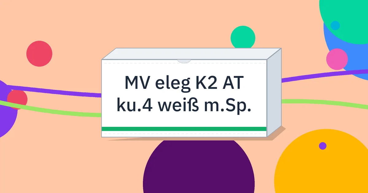 Symbolbild: Packung mit der Aufschrift MV eleg K2 AT ku.4 weiß m.Sp. (PZN 00312917) – Verfügbarkeit und Bezug in Apotheken in Frankfurt am Main