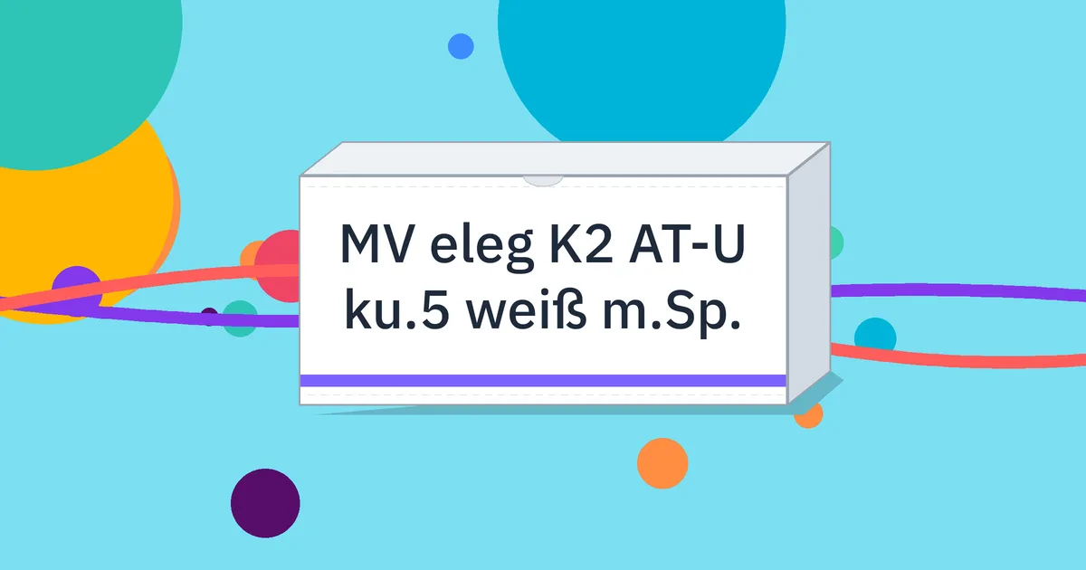 Symbolbild: Packung mit der Aufschrift MV eleg K2 AT-U ku.5 weiß m.Sp. (PZN 00316111) – Verfügbarkeit und Bezug in Apotheken in Frankfurt am Main