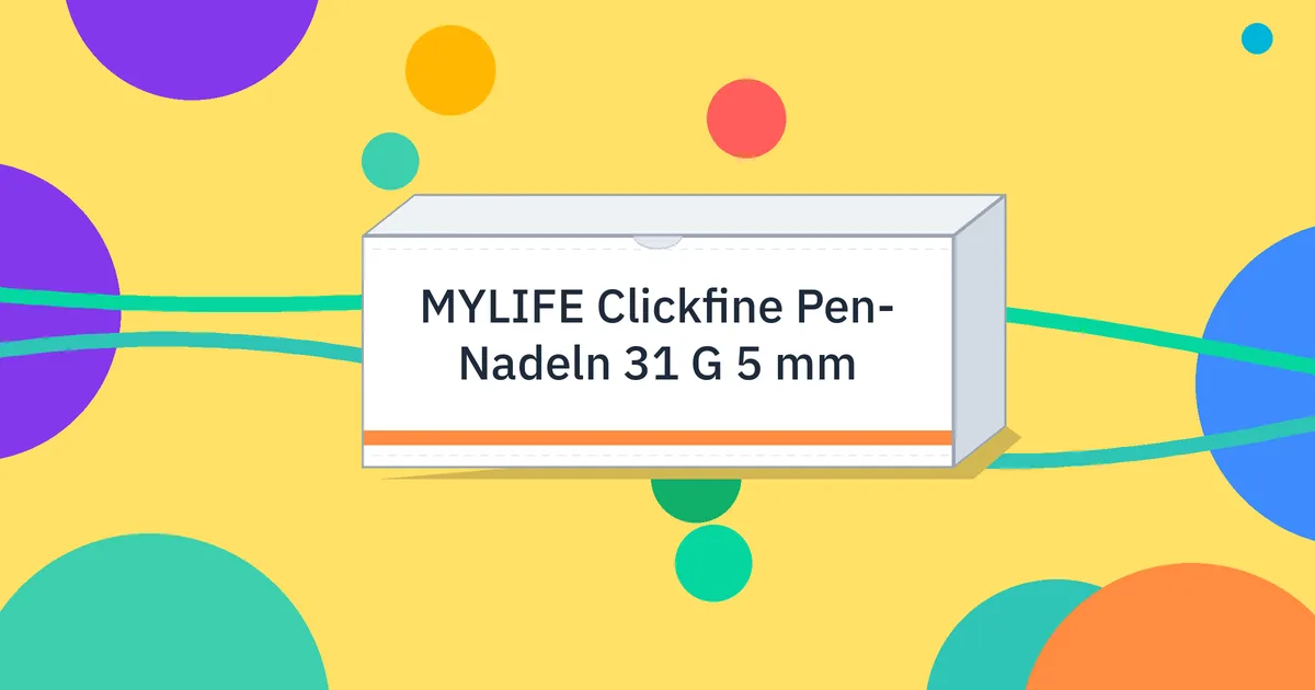 Symbolbild: Packung mit der Aufschrift MYLIFE Clickfine Pen-Nadeln 31 G 5 mm (PZN 16198263) – Verfügbarkeit und Bezug in Apotheken in Frankfurt am Main
