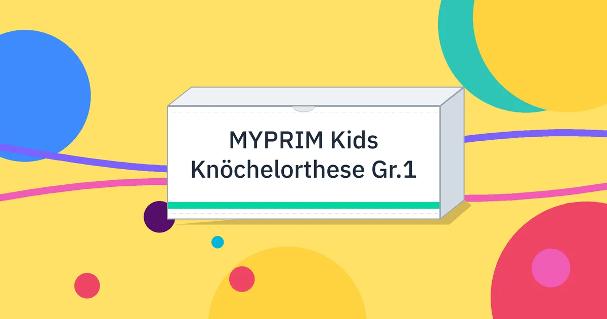 Symbolbild: Packung mit der Aufschrift MYPRIM Kids Knöchelorthese Gr.1 (PZN 17879657) – Verfügbarkeit und Bezug in Apotheken in Frankfurt am Main