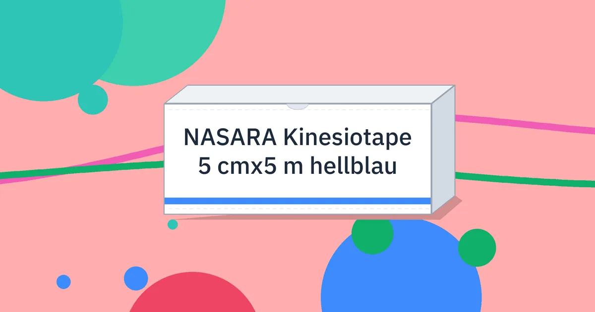 Symbolbild: Packung mit der Aufschrift NASARA Kinesiotape 5 cmx5 m hellblau (PZN 16141197) – Verfügbarkeit und Bezug in Apotheken in Frankfurt am Main