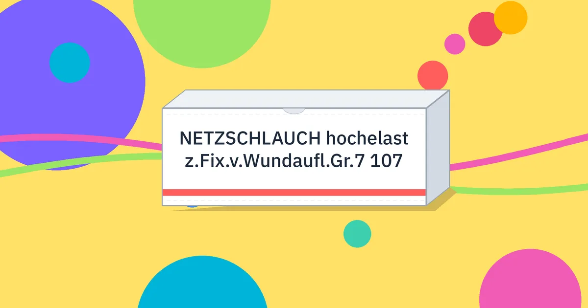 Symbolbild: Packung mit der Aufschrift NETZSCHLAUCH hochelast z.Fix.v.Wundaufl.Gr.7 107 (PZN 04303602) – Verfügbarkeit und Bezug in Apotheken in Frankfurt am Main