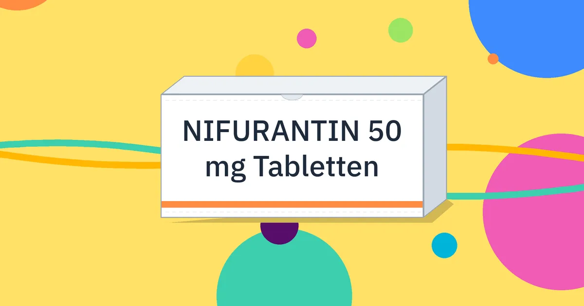 Symbolbild: Packung mit der Aufschrift NIFURANTIN 50 mg Tabletten (PZN 01677064) – Verfügbarkeit und Bezug in Apotheken in Frankfurt am Main