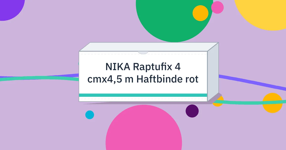 Symbolbild: Packung mit der Aufschrift NIKA Raptufix 4 cmx4,5 m Haftbinde rot (PZN 19078619) – Verfügbarkeit und Bezug in Apotheken in Frankfurt am Main