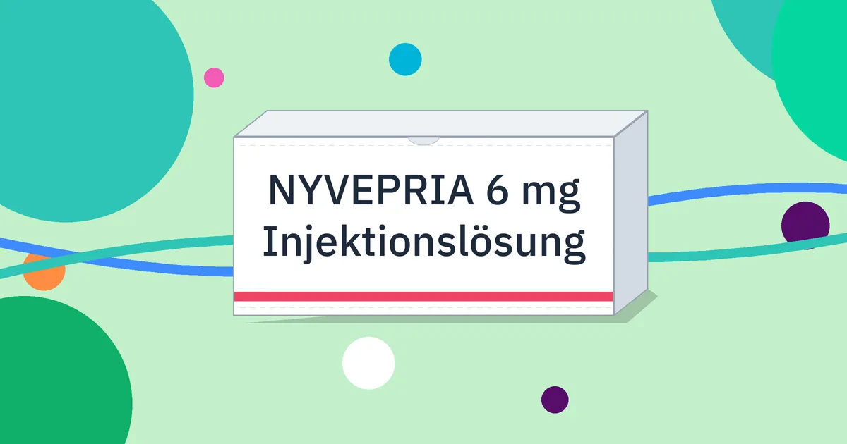 Symbolbild: Packung mit der Aufschrift NYVEPRIA 6 mg Injektionslösung (PZN 19052896) – Verfügbarkeit und Bezug in Apotheken in Frankfurt am Main