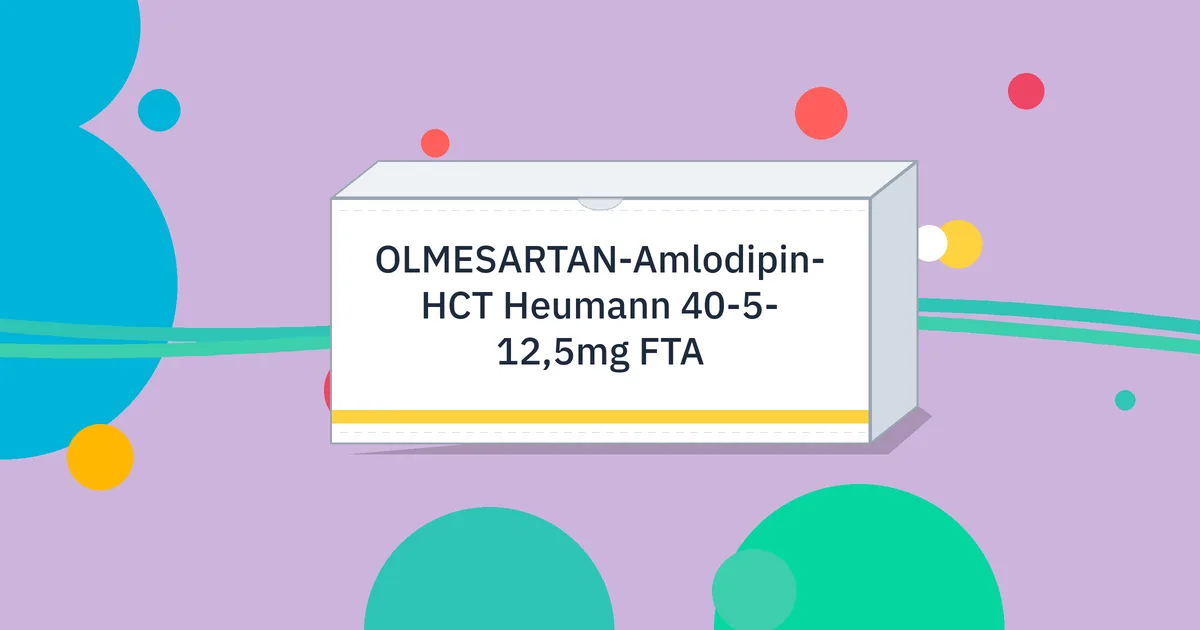 Symbolbild: Packung mit der Aufschrift OLMESARTAN-Amlodipin-HCT Heumann 40-5-12,5mg FTA (PZN 15580380) – Verfügbarkeit und Bezug in Apotheken in Frankfurt am Main