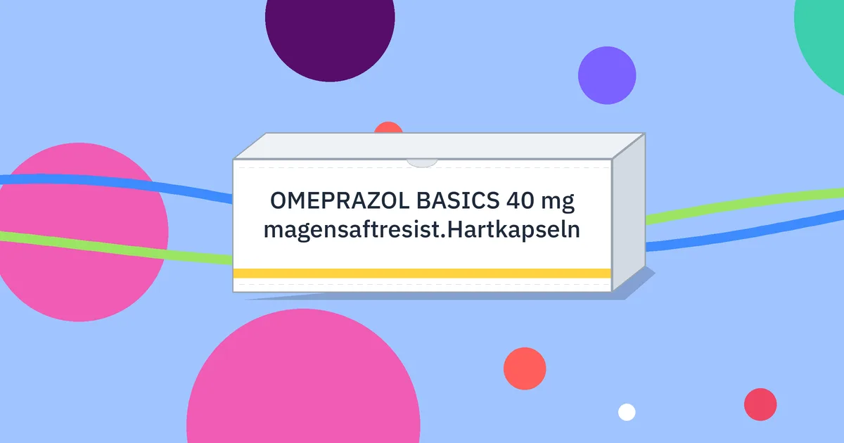 Symbolbild: Packung mit der Aufschrift OMEPRAZOL BASICS 40 mg magensaftresist.Hartkapseln (PZN 13234780) – Verfügbarkeit und Bezug in Apotheken in Frankfurt am Main