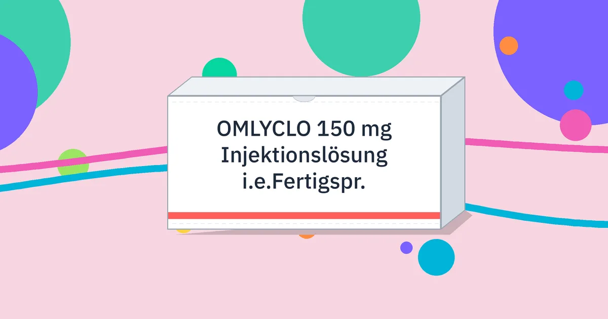 Symbolbild: Packung mit der Aufschrift OMLYCLO 150 mg Injektionslösung i.e.Fertigspr. (PZN 19167352) – Verfügbarkeit und Bezug in Apotheken in Frankfurt am Main