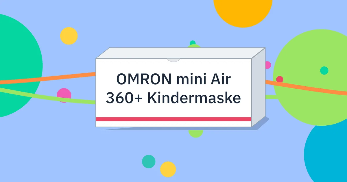 Symbolbild: Packung mit der Aufschrift OMRON mini Air 360+ Kindermaske (PZN 19691857) – Verfügbarkeit und Bezug in Apotheken in Frankfurt am Main