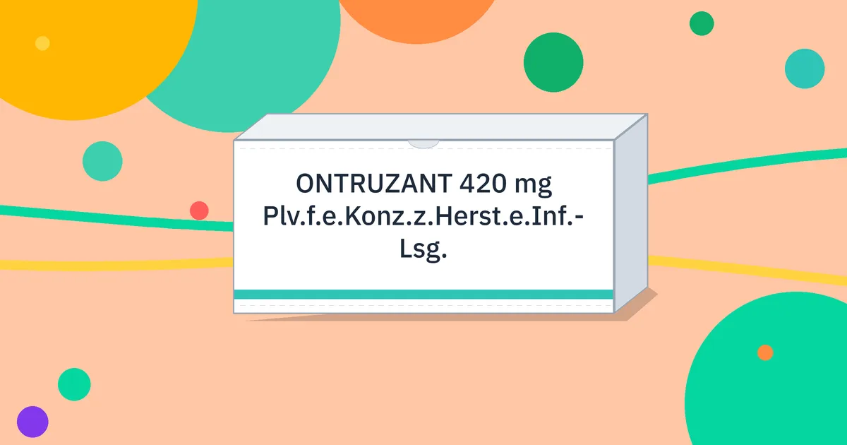 Symbolbild: Packung mit der Aufschrift ONTRUZANT 420 mg Plv.f.e.Konz.z.Herst.e.Inf.-Lsg. (PZN 15578489) – Verfügbarkeit und Bezug in Apotheken in Frankfurt am Main