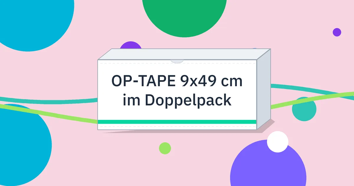 Symbolbild: Packung mit der Aufschrift OP-TAPE 9x49 cm im Doppelpack (PZN 04703454) – Verfügbarkeit und Bezug in Apotheken in Frankfurt am Main