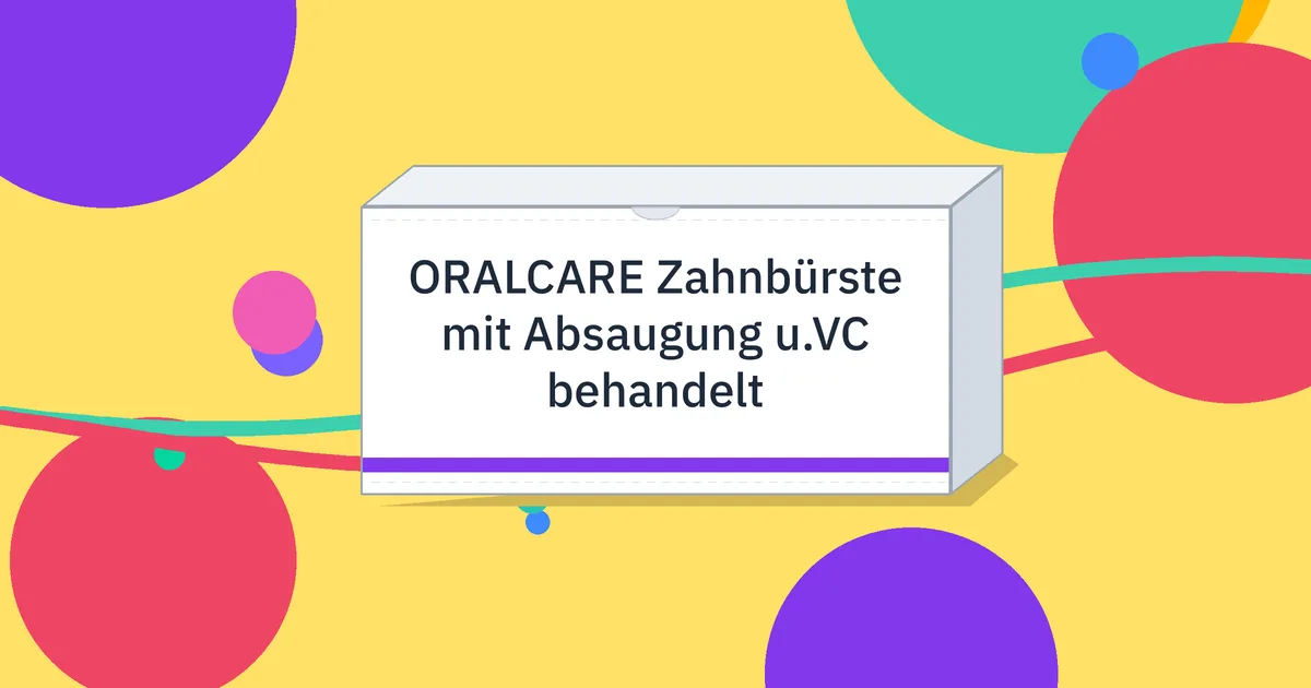 Symbolbild: Packung mit der Aufschrift ORALCARE Zahnbürste mit Absaugung u.VC behandelt (PZN 01547999) – Verfügbarkeit und Bezug in Apotheken in Frankfurt am Main
